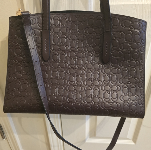 Coach | Bags | Coach Embossed Leather Tote Dark Brown | Poshmark